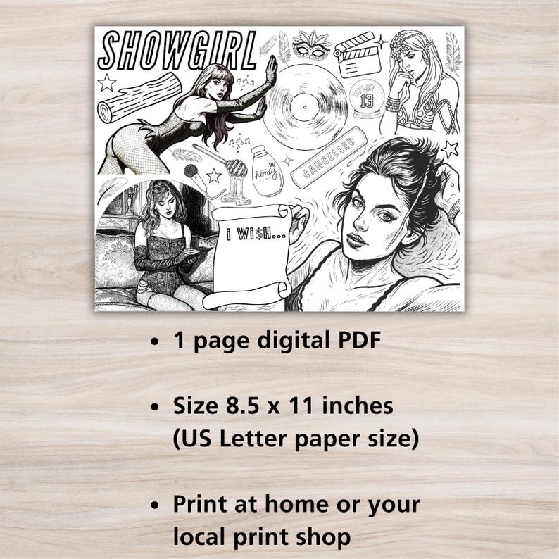 Taylor Showgirl Printable Coloring Page | PDF Digital Download ...