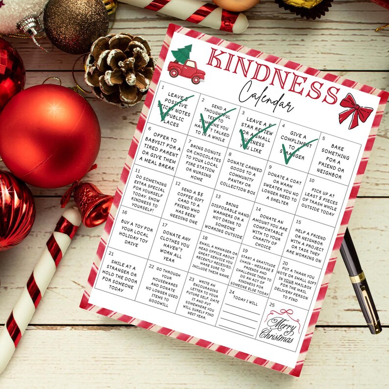 Printable Christmas Advent Calendar, 25 Days of Kindness Calendar, Acts ...