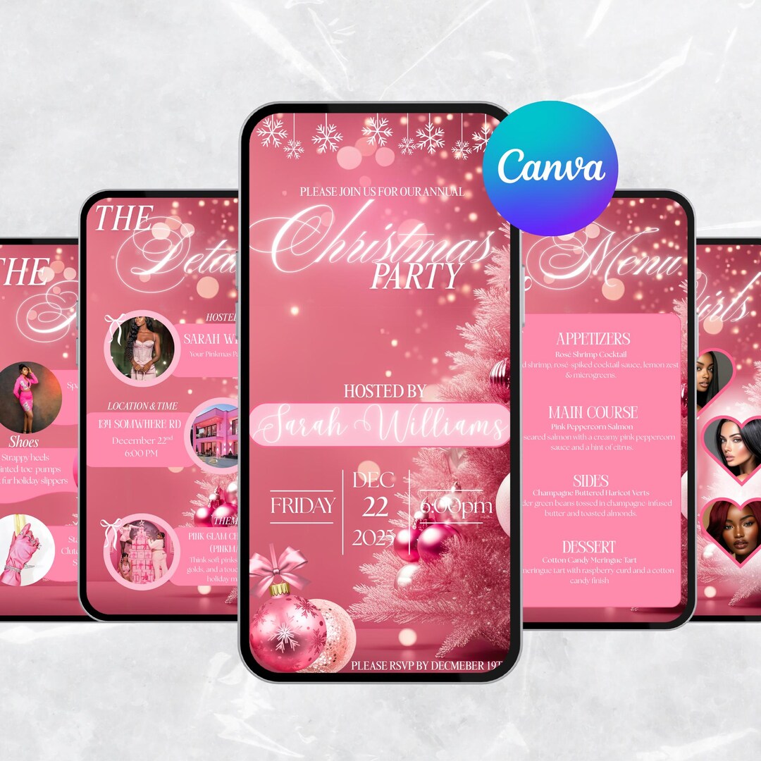 Pink Glam Christmas Party Digital Itinerary Template | Editable Pinkmas ...