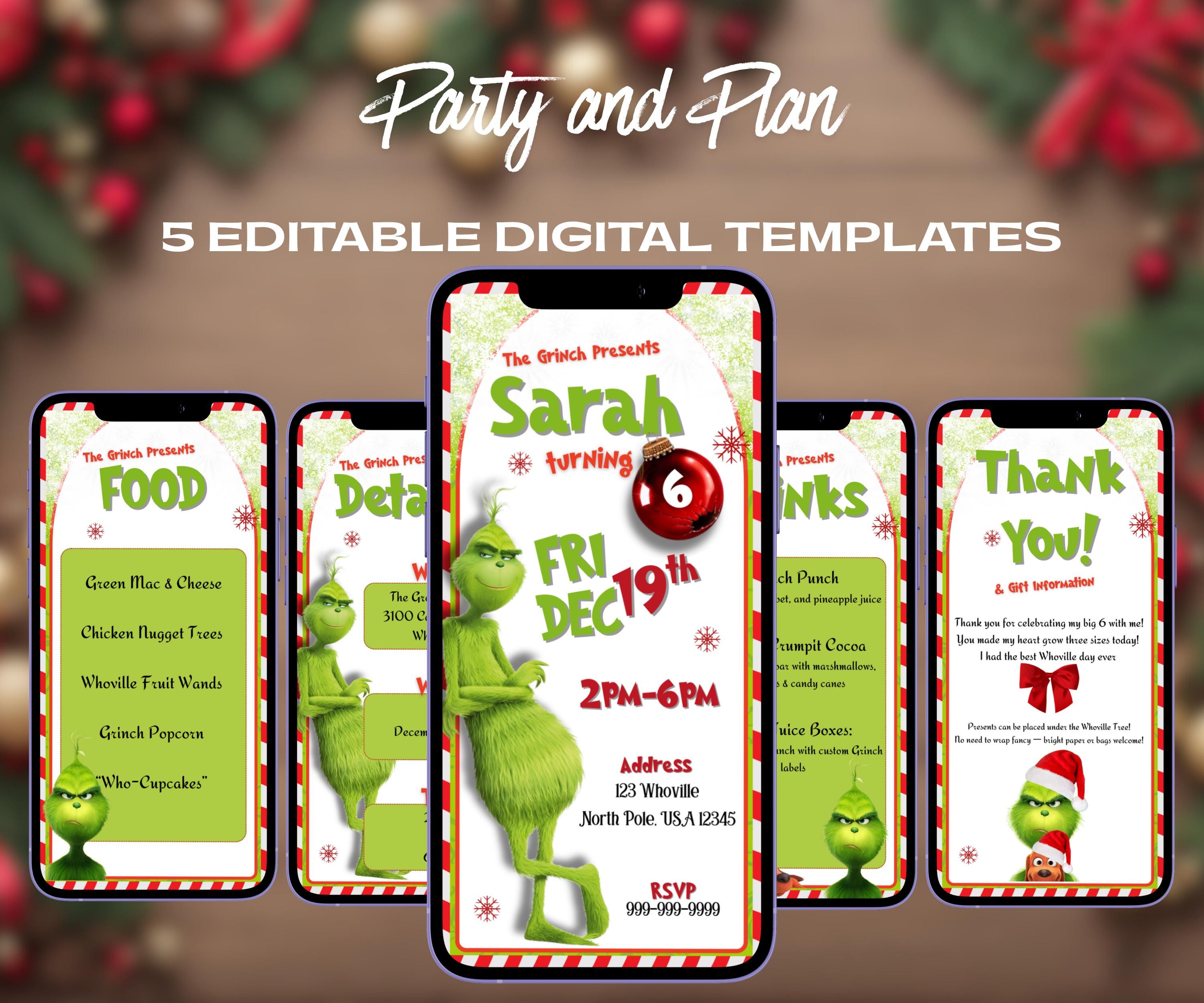 The Grinch Presents | Kids Birthday Party Itinerary | Editable Canva ...