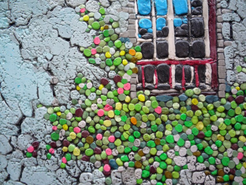 Original Mosaic Artwork Painting Porcelain Window Old House Flowers ...