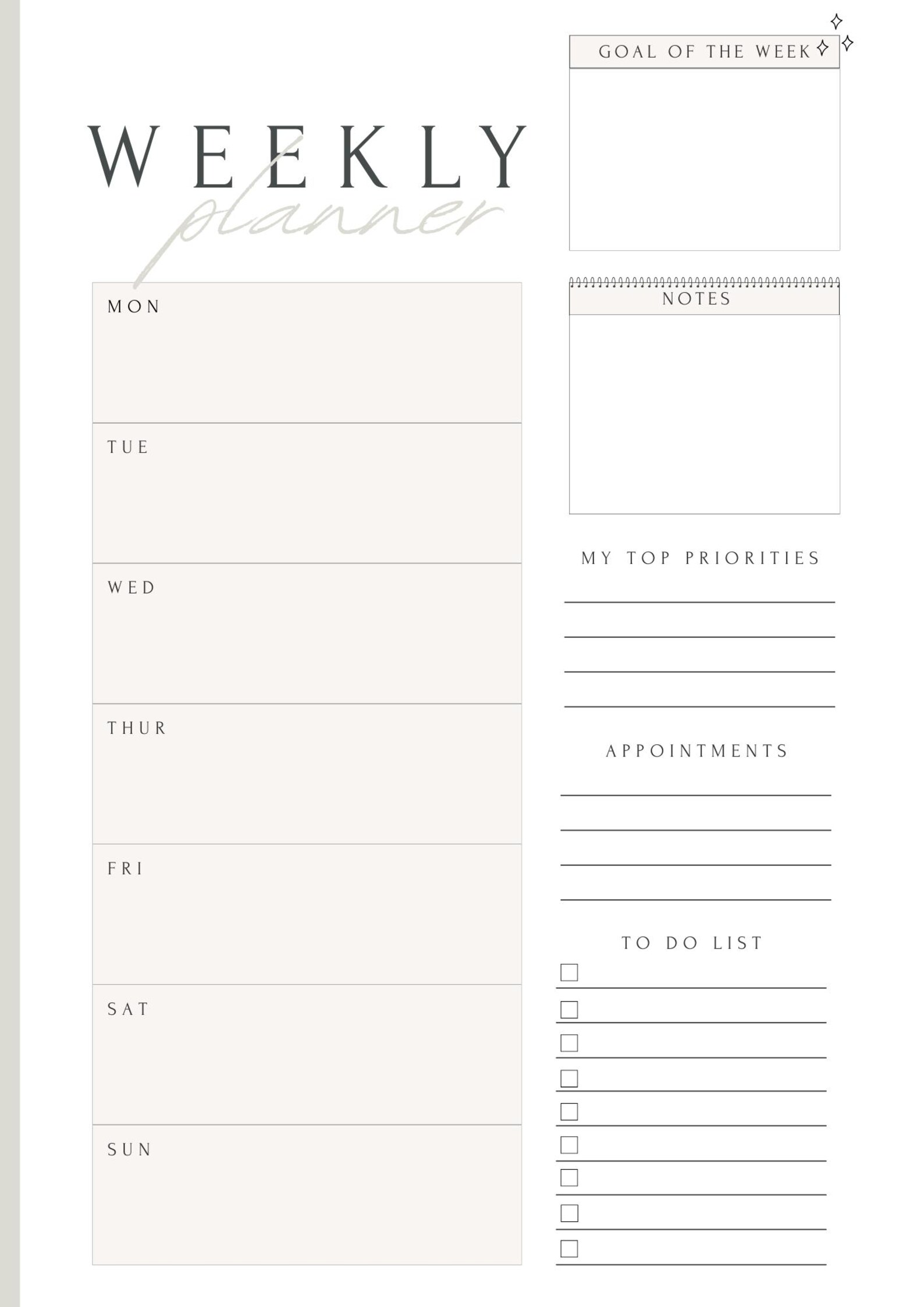 Minimalist Weekly Planner | Printable Digital Download | Organize Your ...