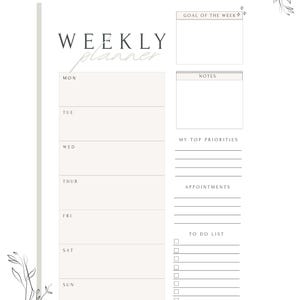 Minimalist Weekly Planner | Printable Digital Download | Organize Your ...