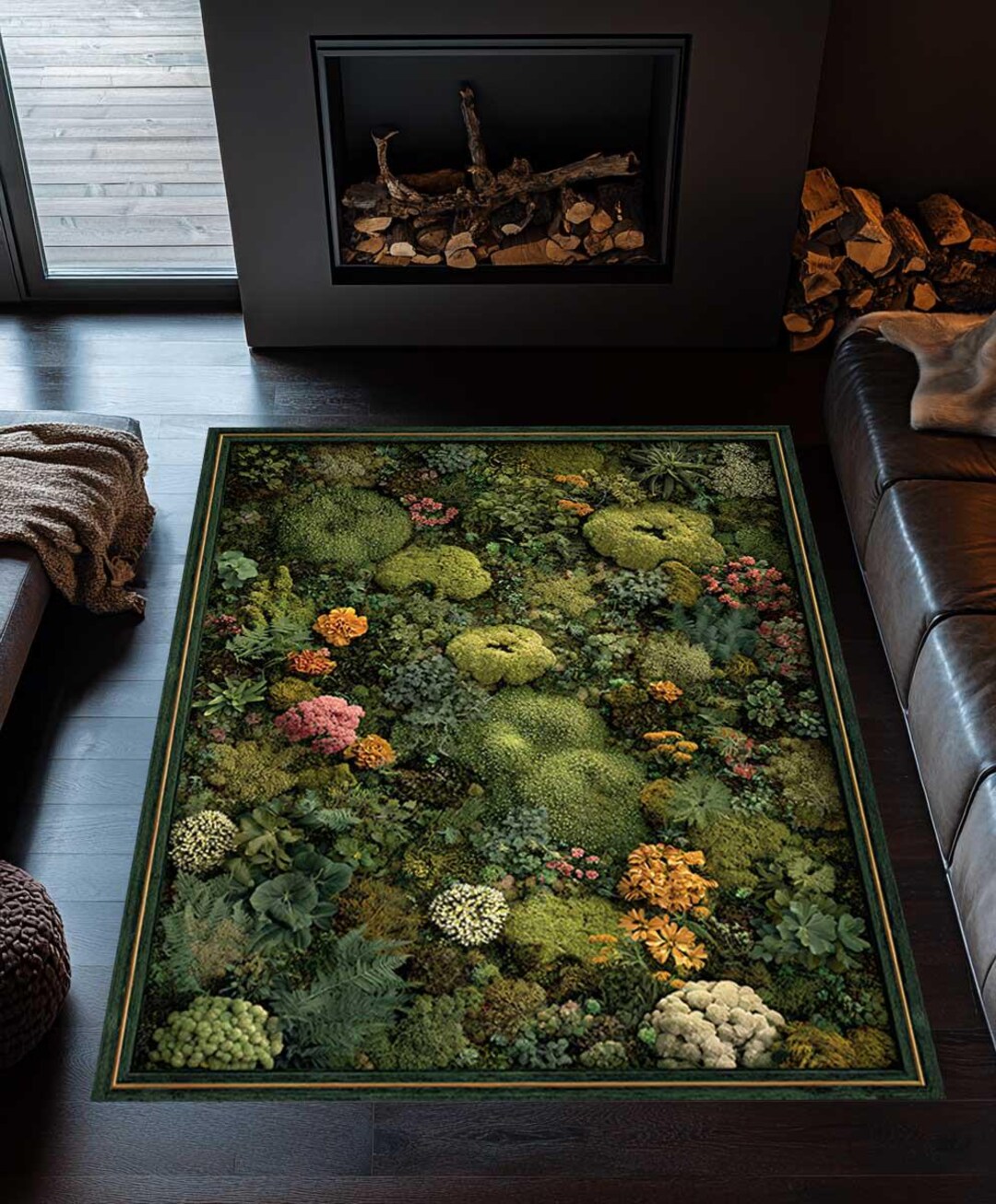 Green Wildflower Rug, Cottagecore Botanical Carpet, Nature Washable ...