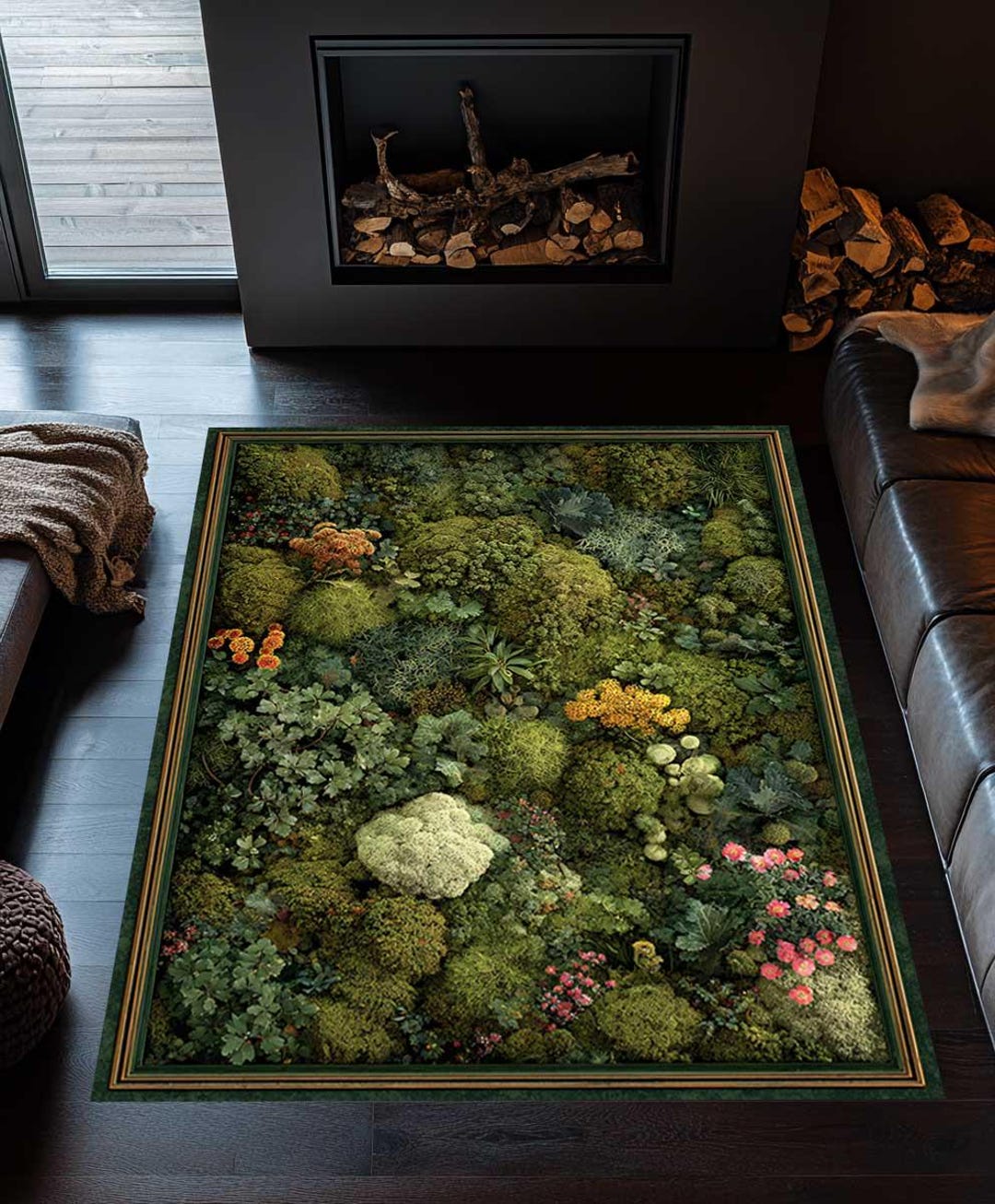 Botanical Moss Rug, Cottagecore Wildflower Carpet, Green Nature Area ...