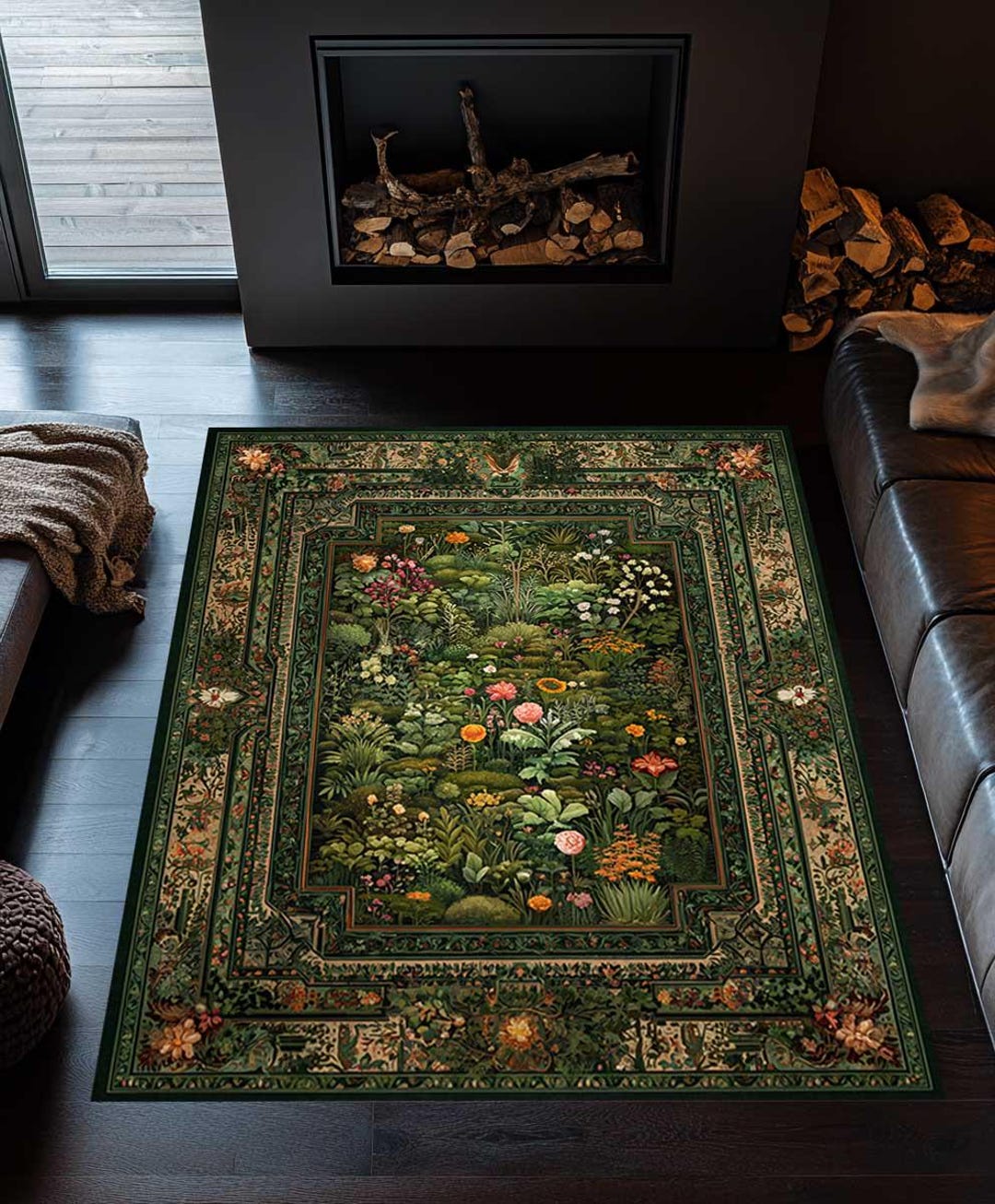 Cottagecore Green Moss Rug, Botanical Wildflower Area Carpet, Plant ...