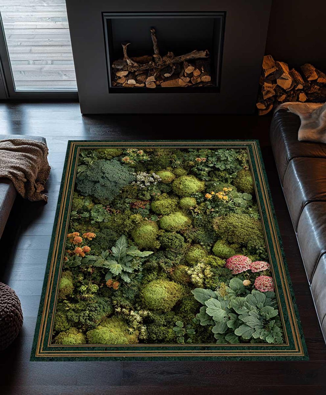 Botanical Green Area Rug, Cottagecore Wildflower Carpet, Nature ...