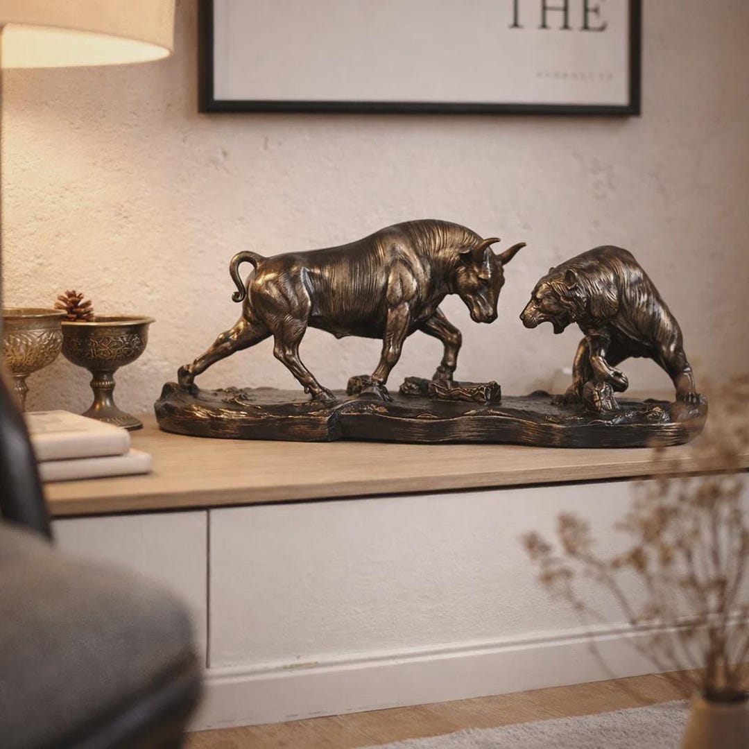 Bronze Bull and Bear Sculpture, Wall Street Desk Decor - Etsy