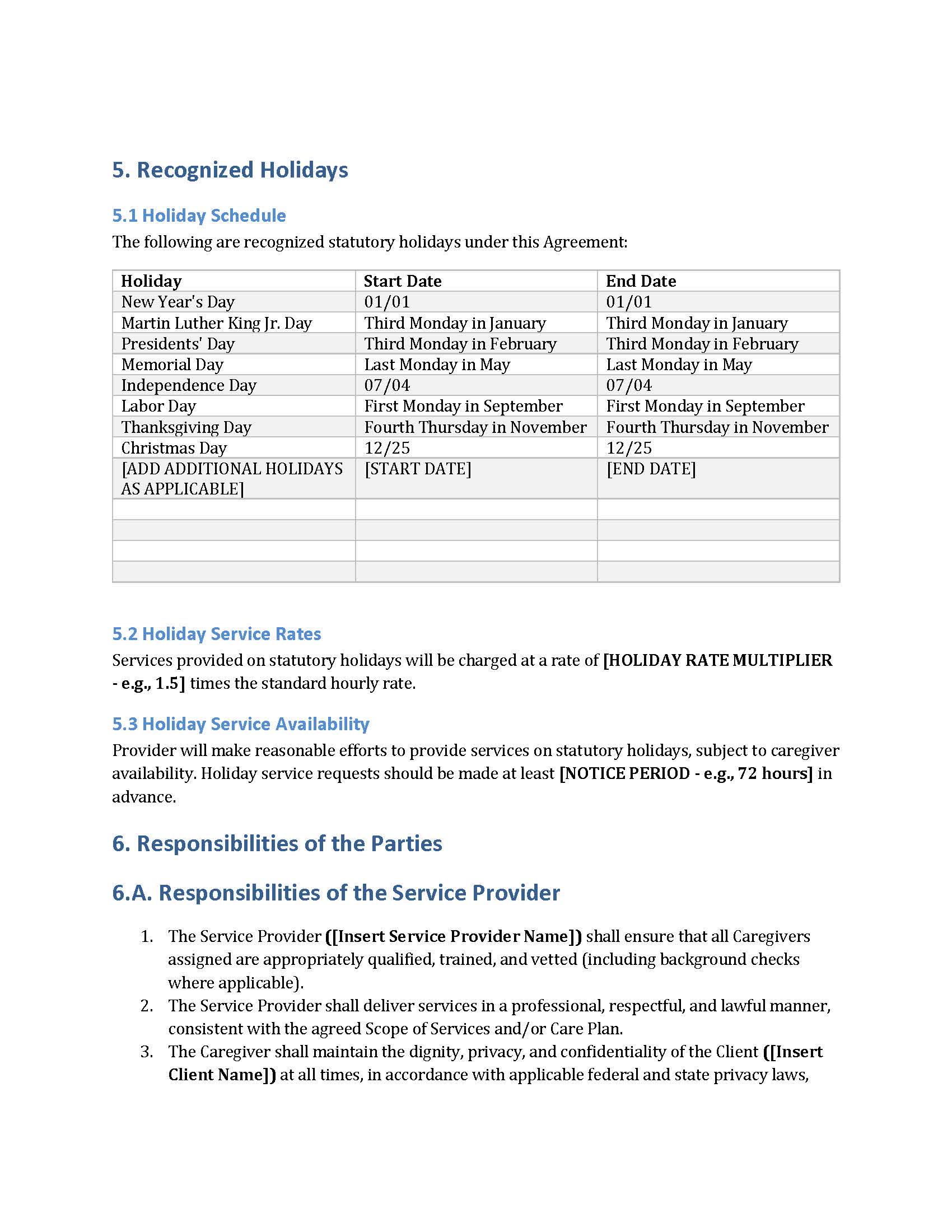 Home Care Service Agreement Template: US Legal Contract (editable) - Etsy