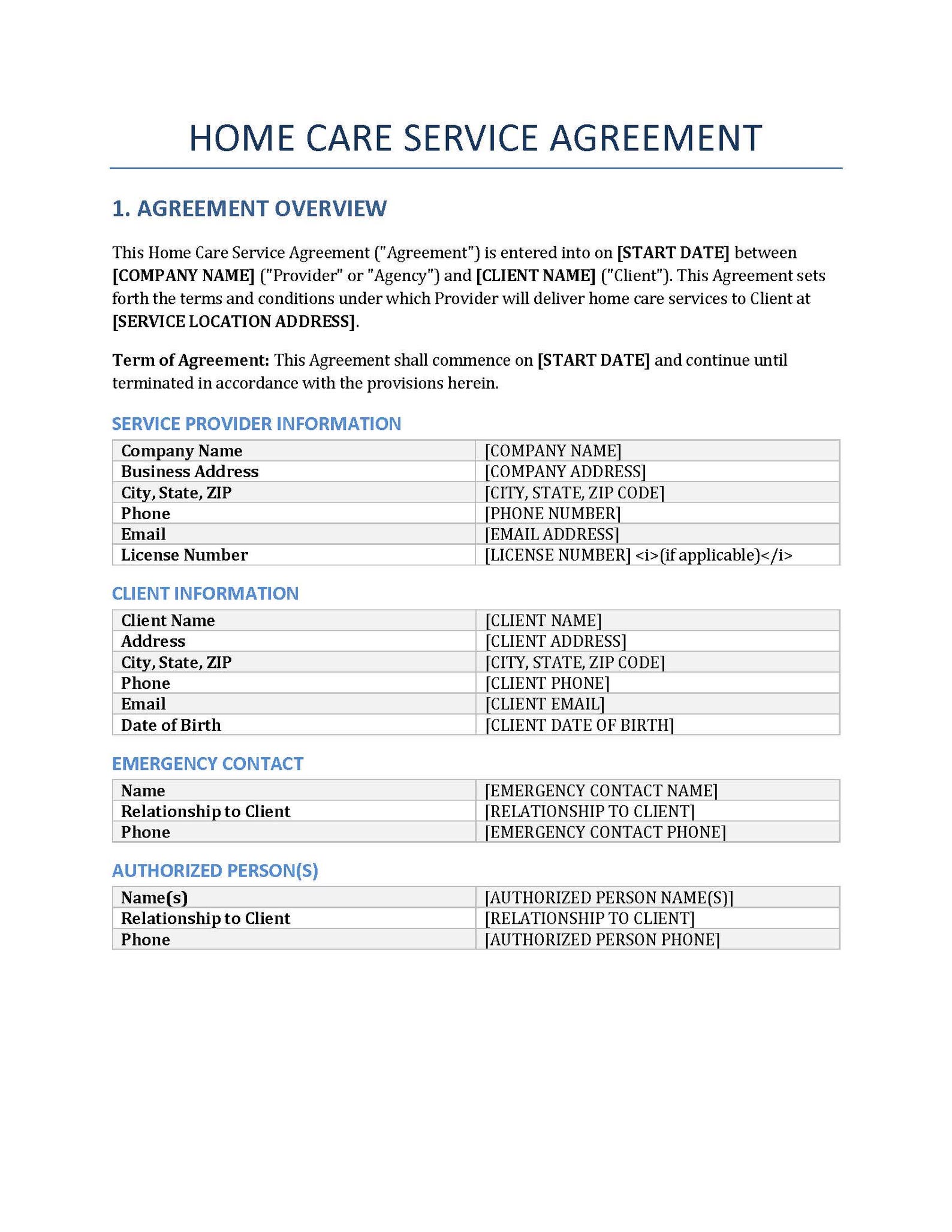 Home Care Service Agreement Template: US Legal Contract (editable) - Etsy
