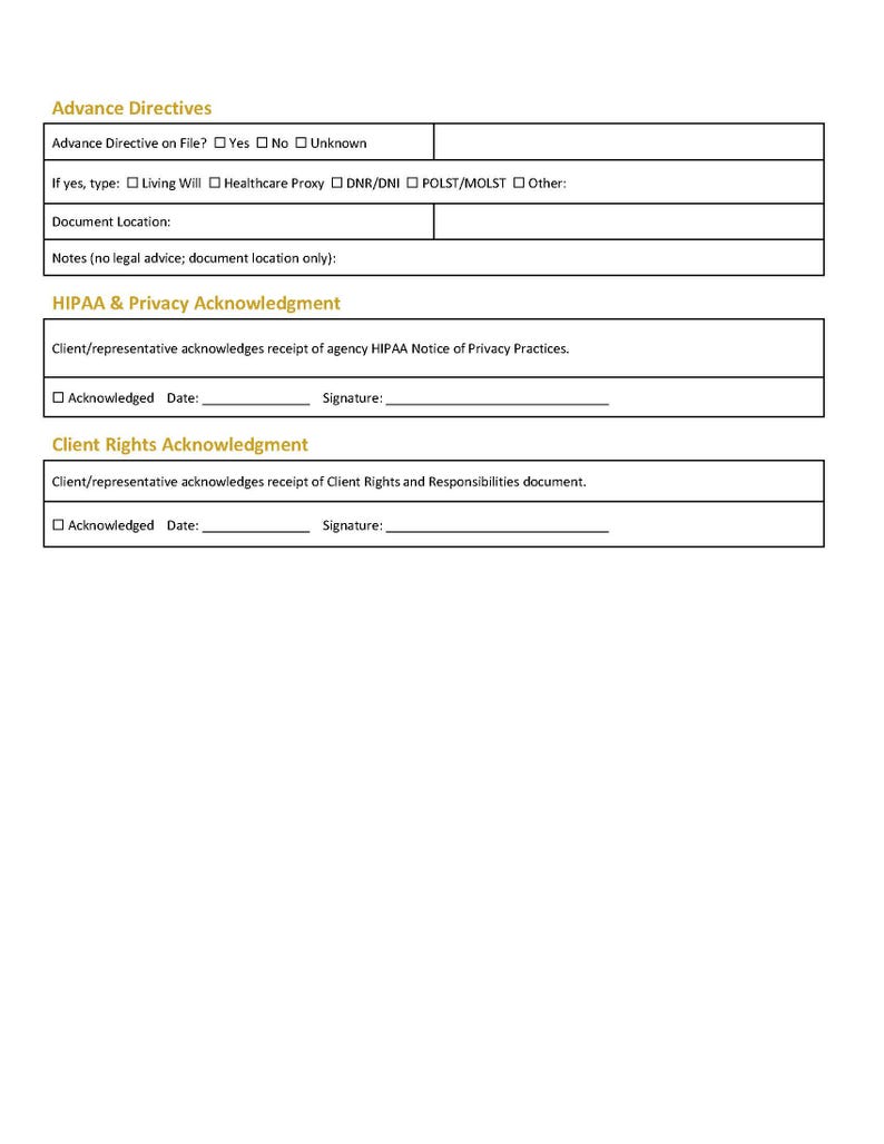 Home Care Assessment Form: Client Intake, Adls/iadls (US Letter DOCX ...