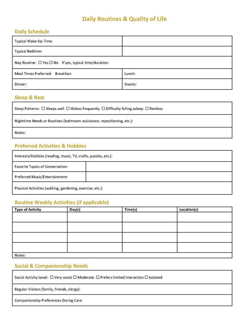 Home Care Assessment Form: Client Intake, Adls/iadls (US Letter DOCX ...
