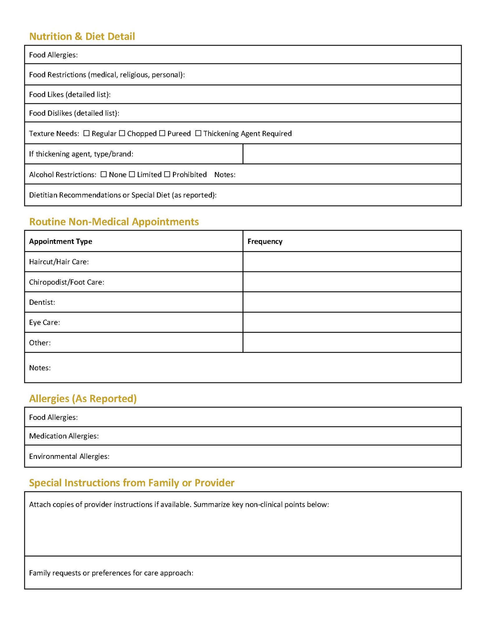 Home Care Assessment Form: Client Intake, Adls/iadls (US Letter DOCX ...