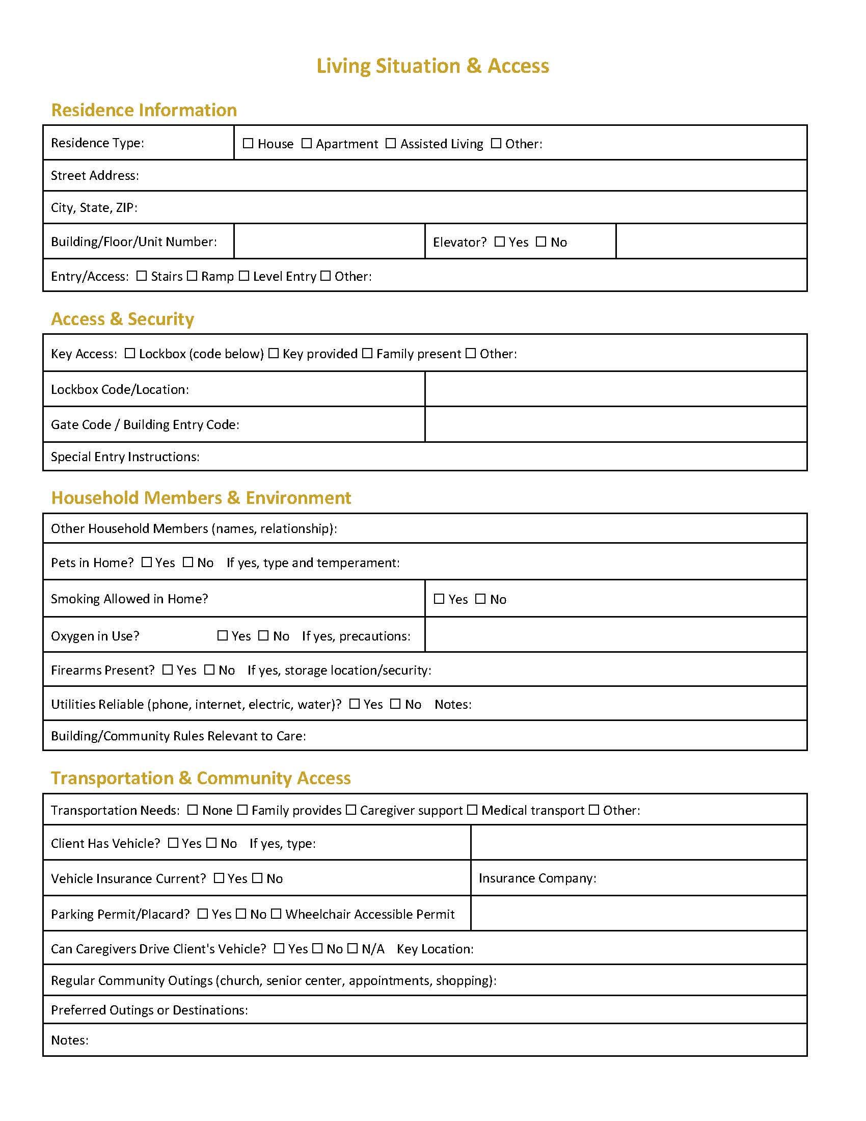 Home Care Assessment Form: Client Intake, Adls/iadls (US Letter DOCX ...