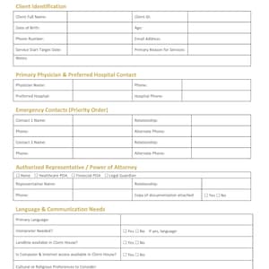 Home Care Assessment Form: Client Intake, Adls/iadls (US Letter DOCX ...