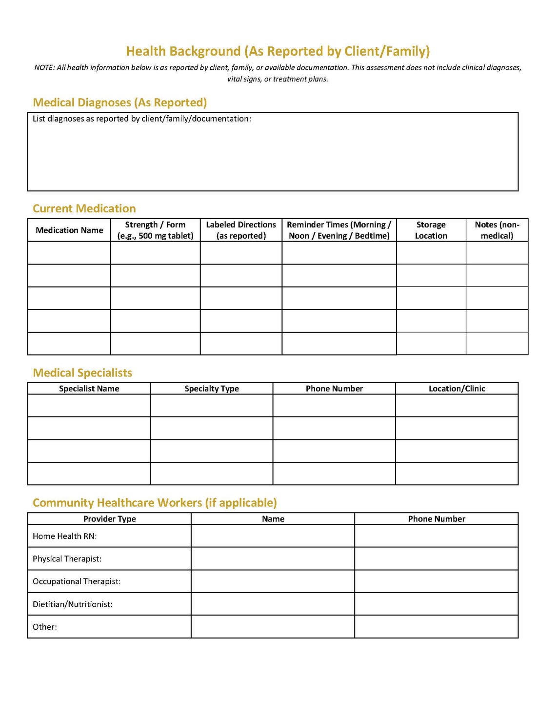 Home Care Assessment Form: Client Intake, Adls/iadls (US Letter DOCX ...