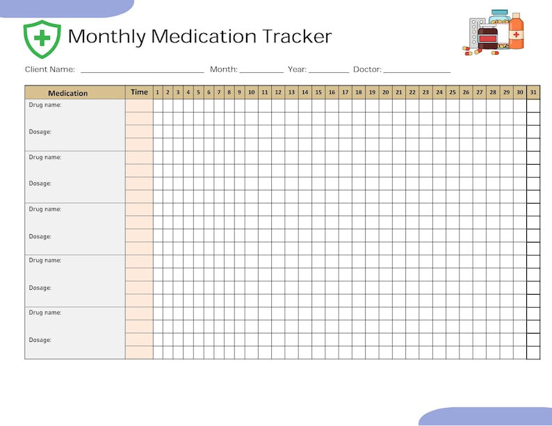 Editable Monthly Medication Tracker Template: Home Care (US Letter ...