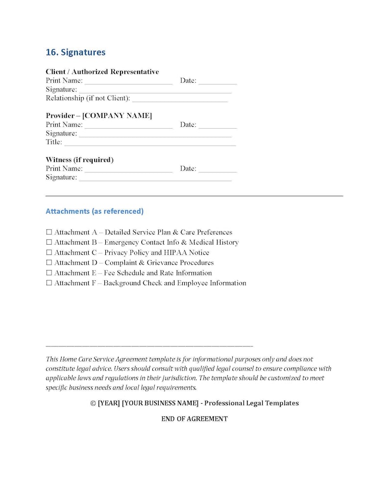 Home Care Service Agreement Template: US Legal Contract (editable) - Etsy
