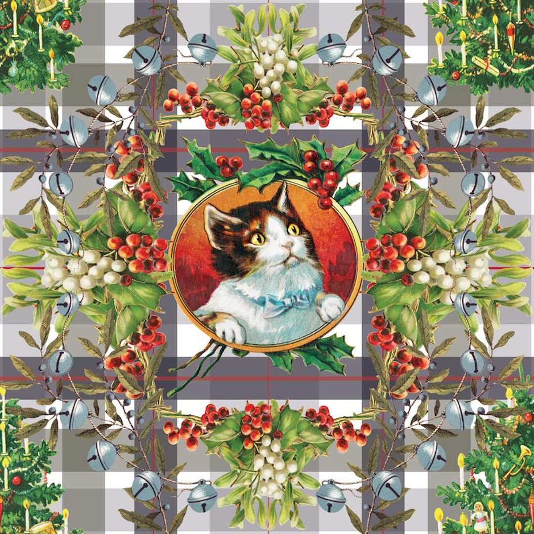 Vintage Cat Christmas Wrapping Paper | Kitty Gift Wrap Roll | Cat Lover ...