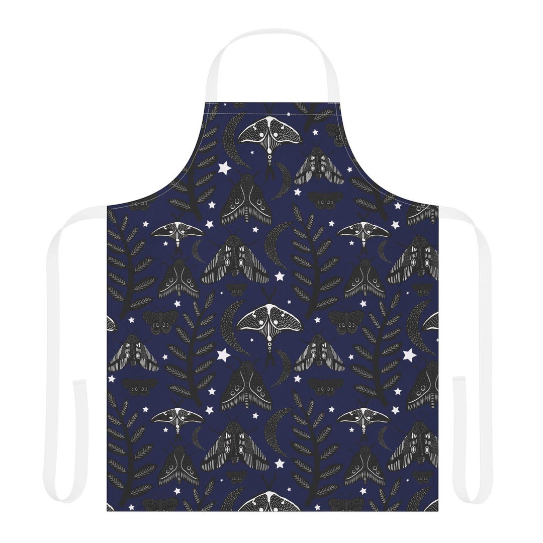 Witchy Moth Pattern Apron | Night Sky Botanical Kitchen, Gardening - Etsy