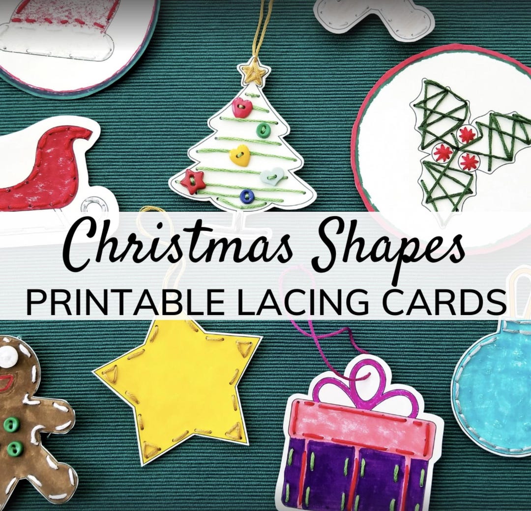 Christmas Shapes Lacing Cards Printable PDF | Kids Sewing & Lacing ...