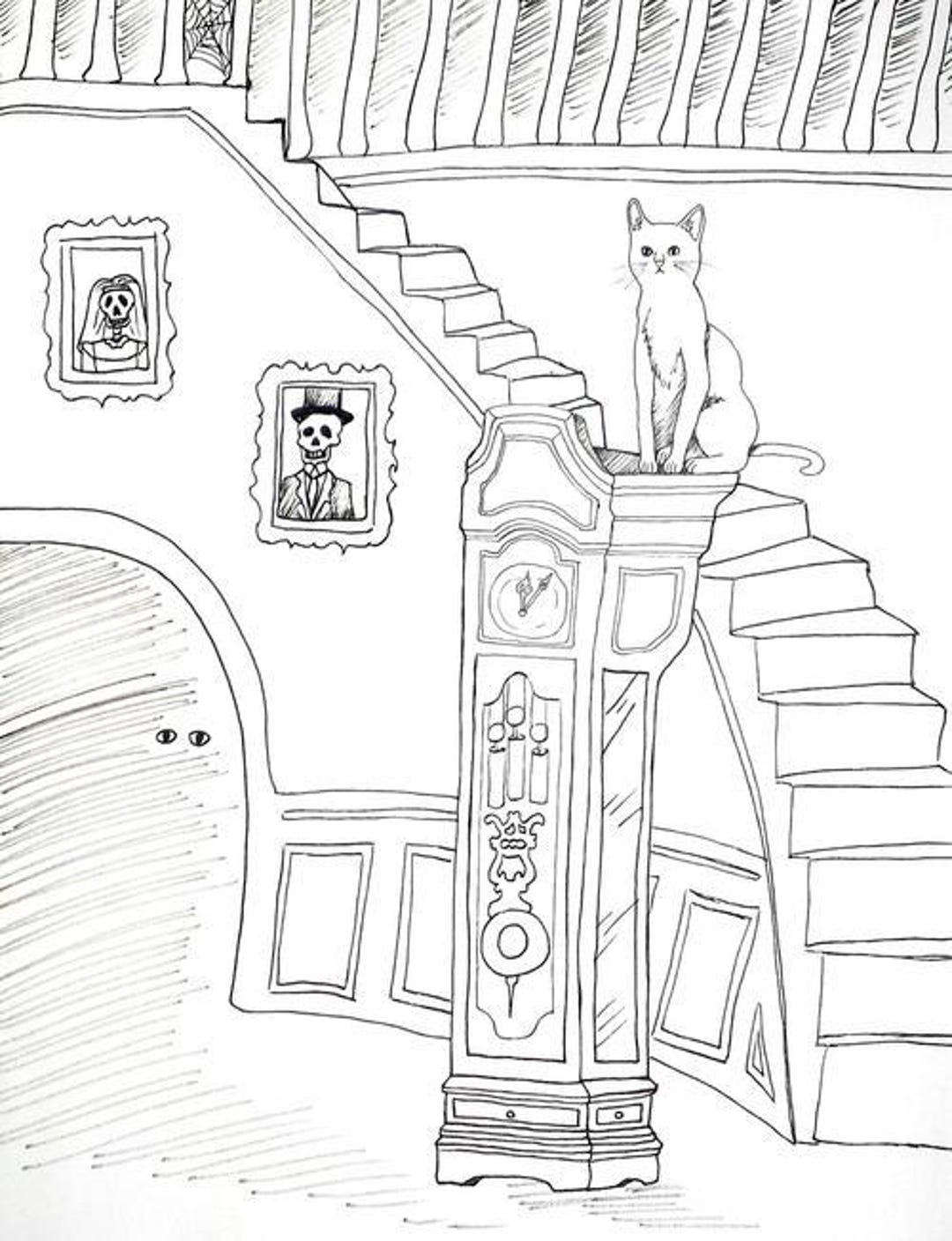 Halloween Cat Coloring Page | Digital Printable, Spooky Kitty Coloring ...