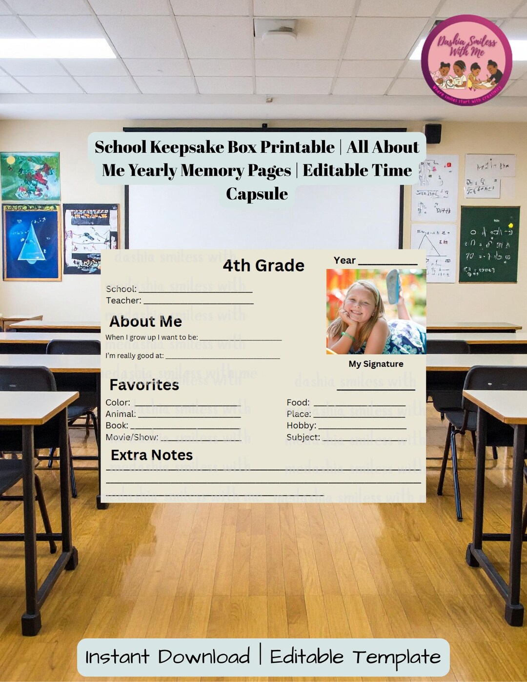 4th Grade All About Me Page | Printable School Memory Keepsake | Back ...