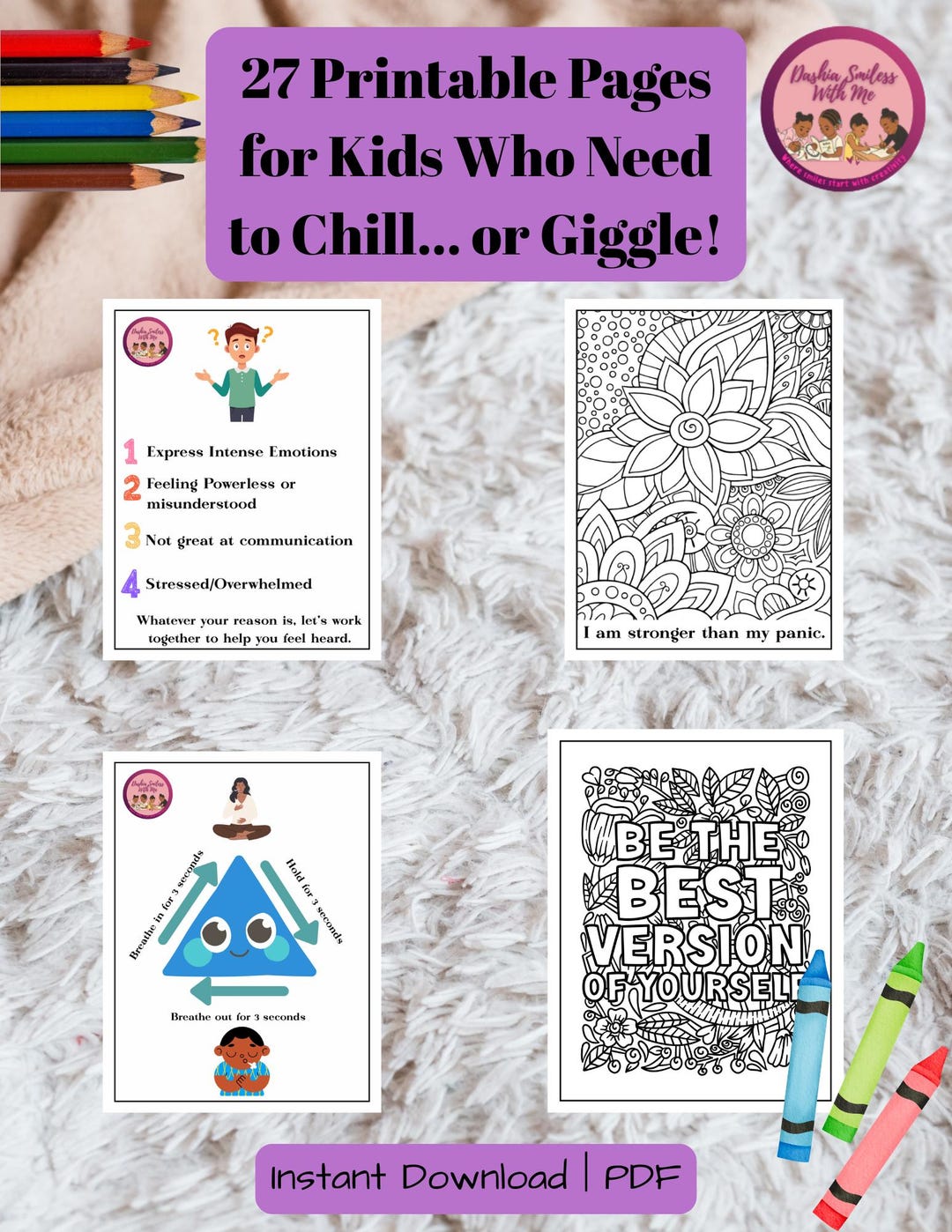 Calm & Loud Coloring Pages for Kids – 27-page Printable Stress Relief ...