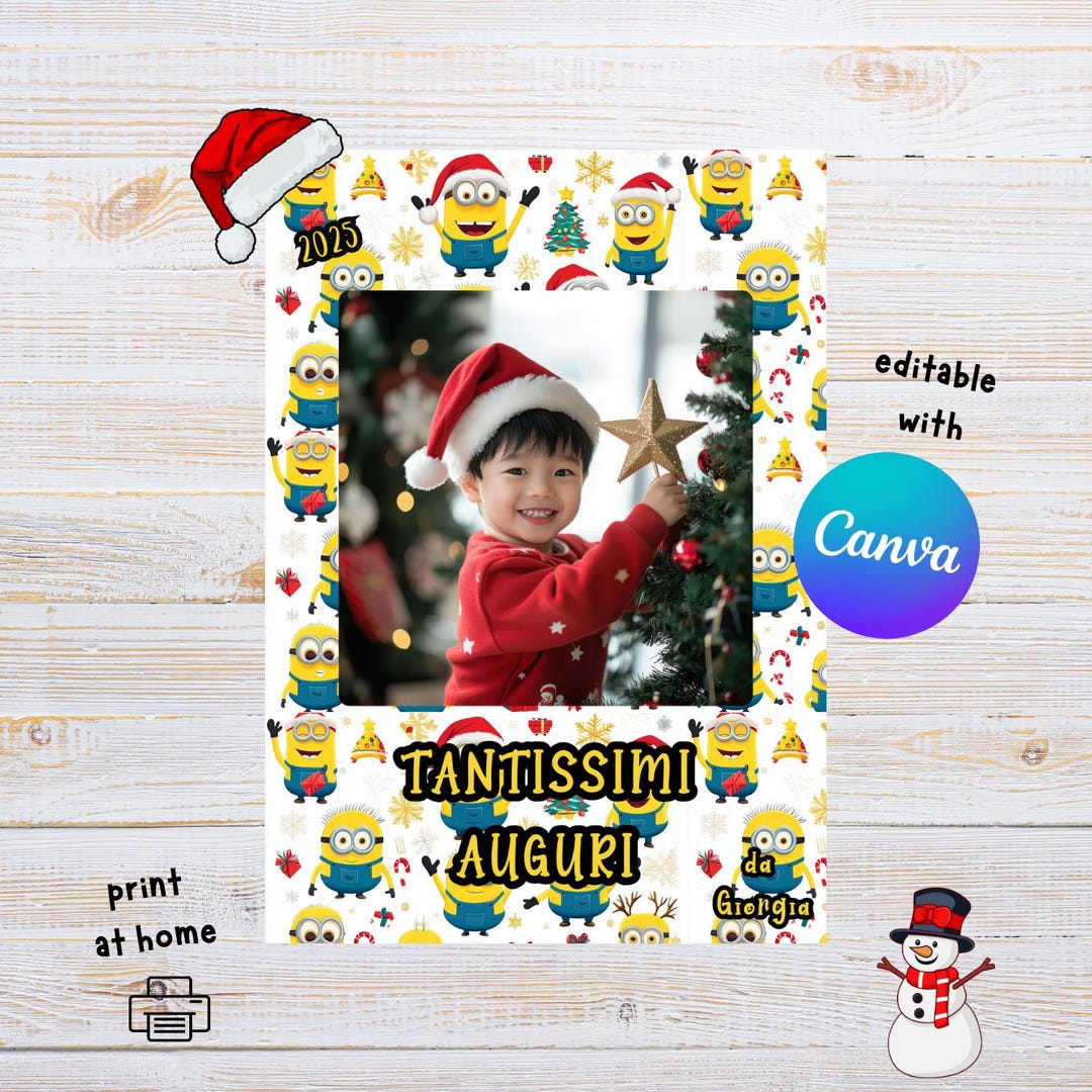 Carte de vœux de Noël avec photo personnalisable avec Canva - Minions ...