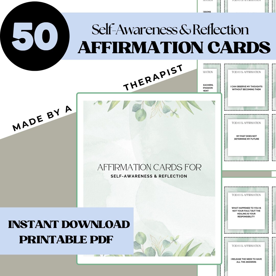 Printable Affirmation Cards for Self-awareness | Reflection ...