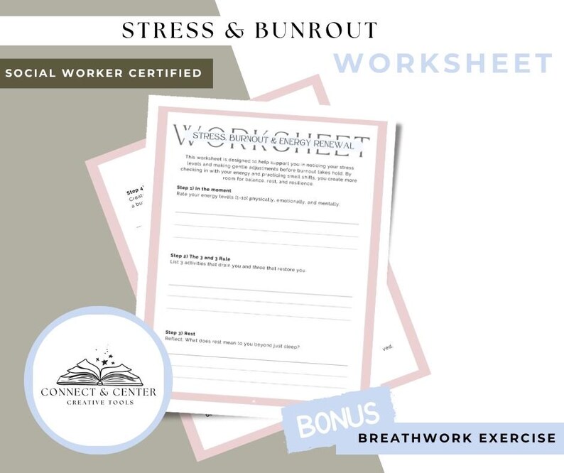 Stress and Burnout Worksheet | Guided Prompts for Energy Renewal ...