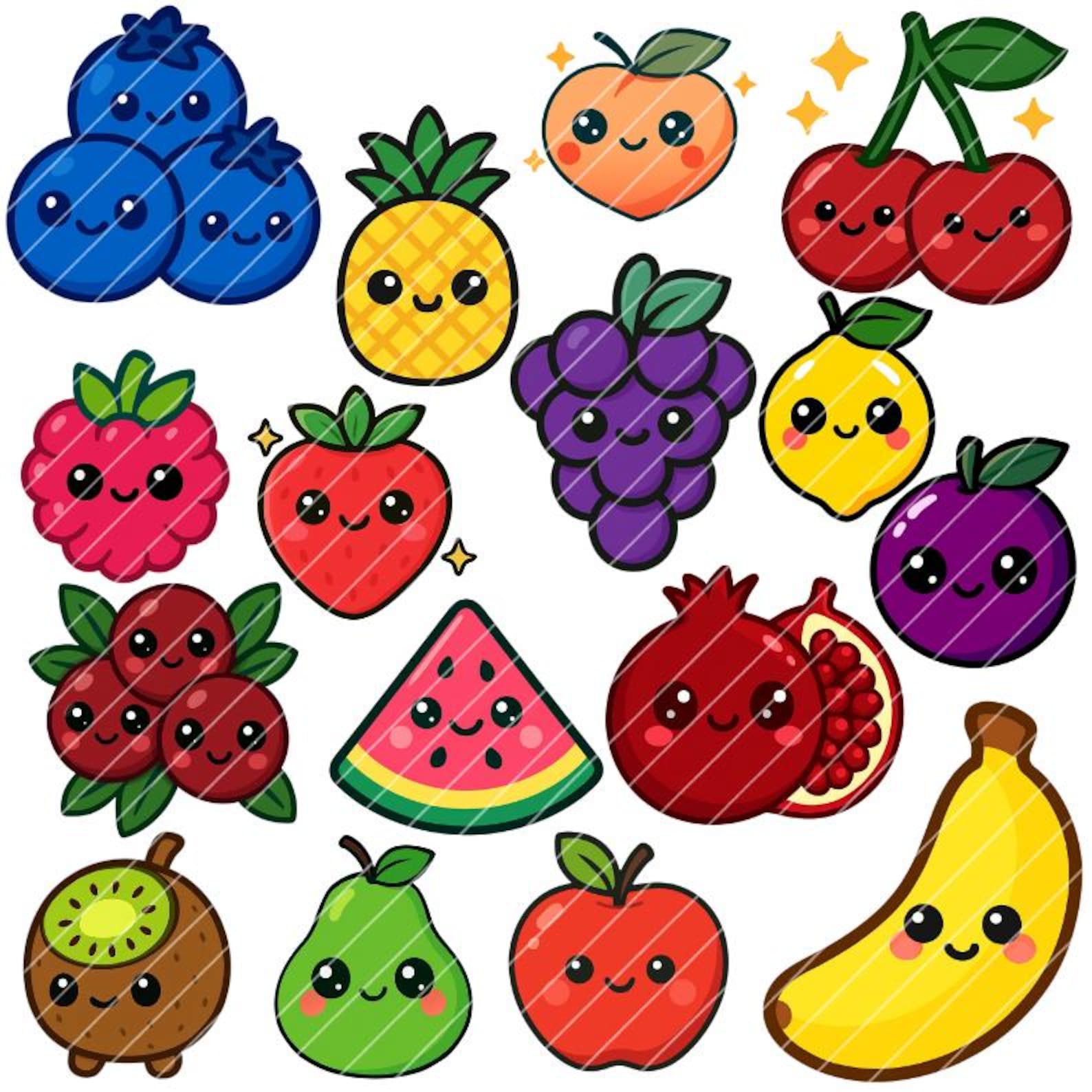 Kawaii Fruit PNG Bundle - Etsy