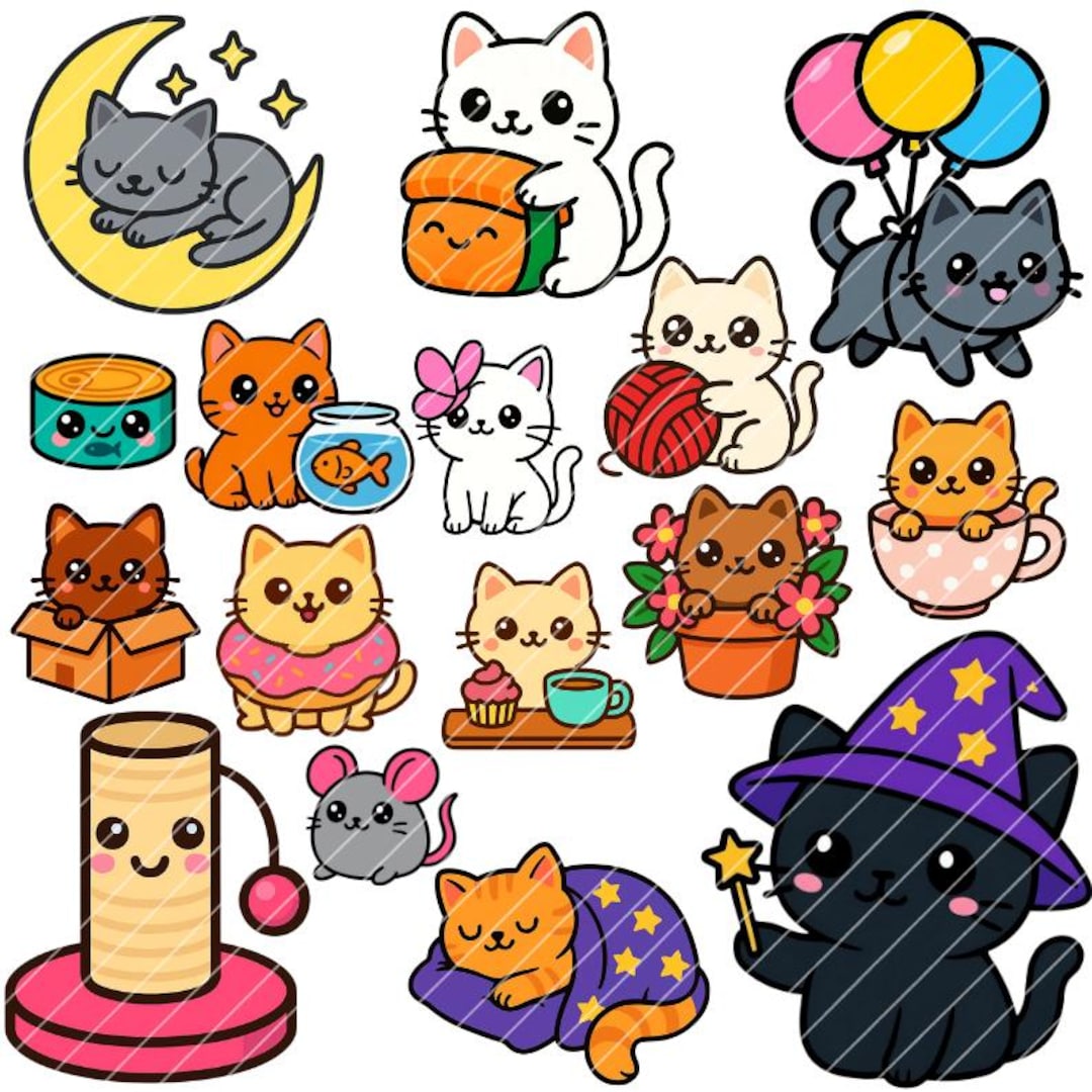 Kawaii Cute Cats PNG Bundle - Etsy