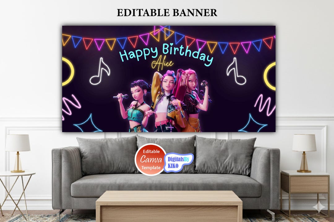 Kpop Demon Hunters Birthday Banner | Printable Birthday Sign for Kids ...