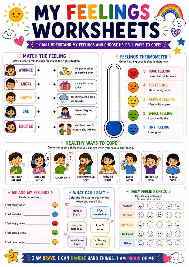 Feelings Worksheets for Kids Printable PDF | Emotional Regulation ...
