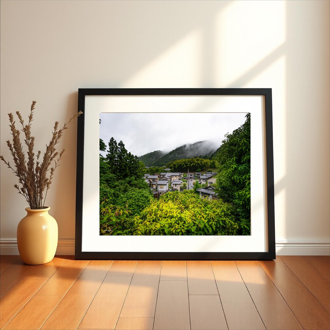 Japanese Village Wall Art, Misty Mountains Photography, Kyoto Japan ...