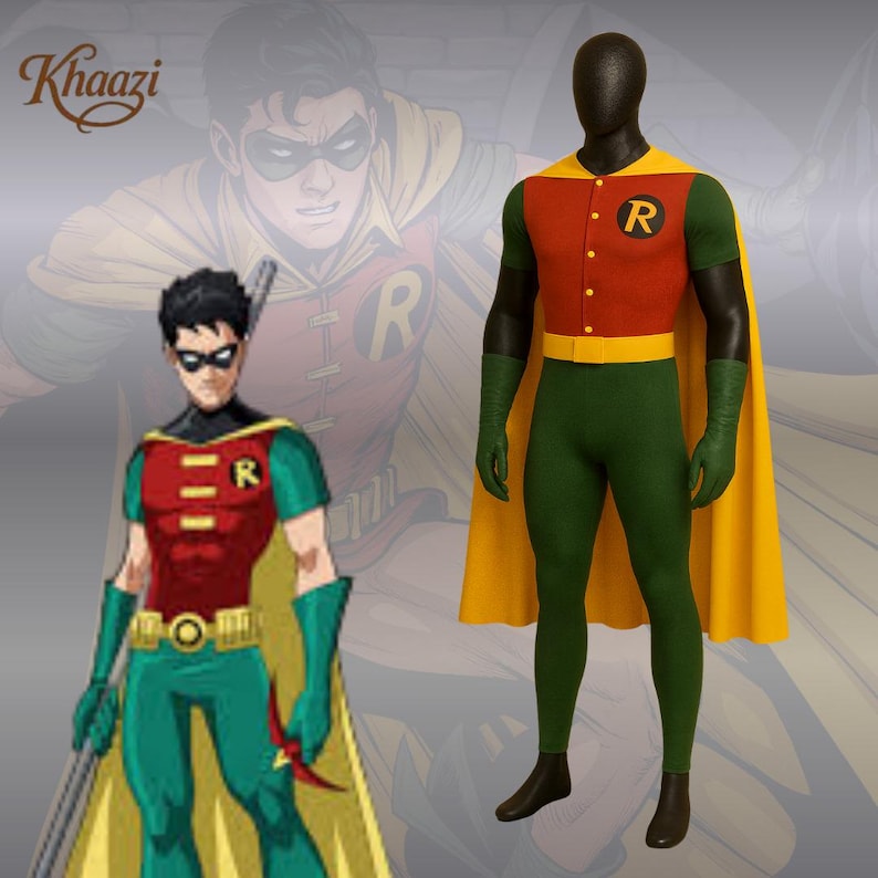 Damian Wayne Robin Cosplay Costume: Handmade Jumpsuit, Cape, Gloves ...