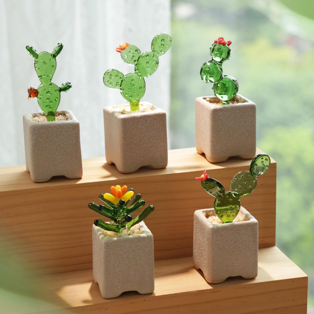Hand Blown Glass Potted Plants - Glass Cactus - Etsy