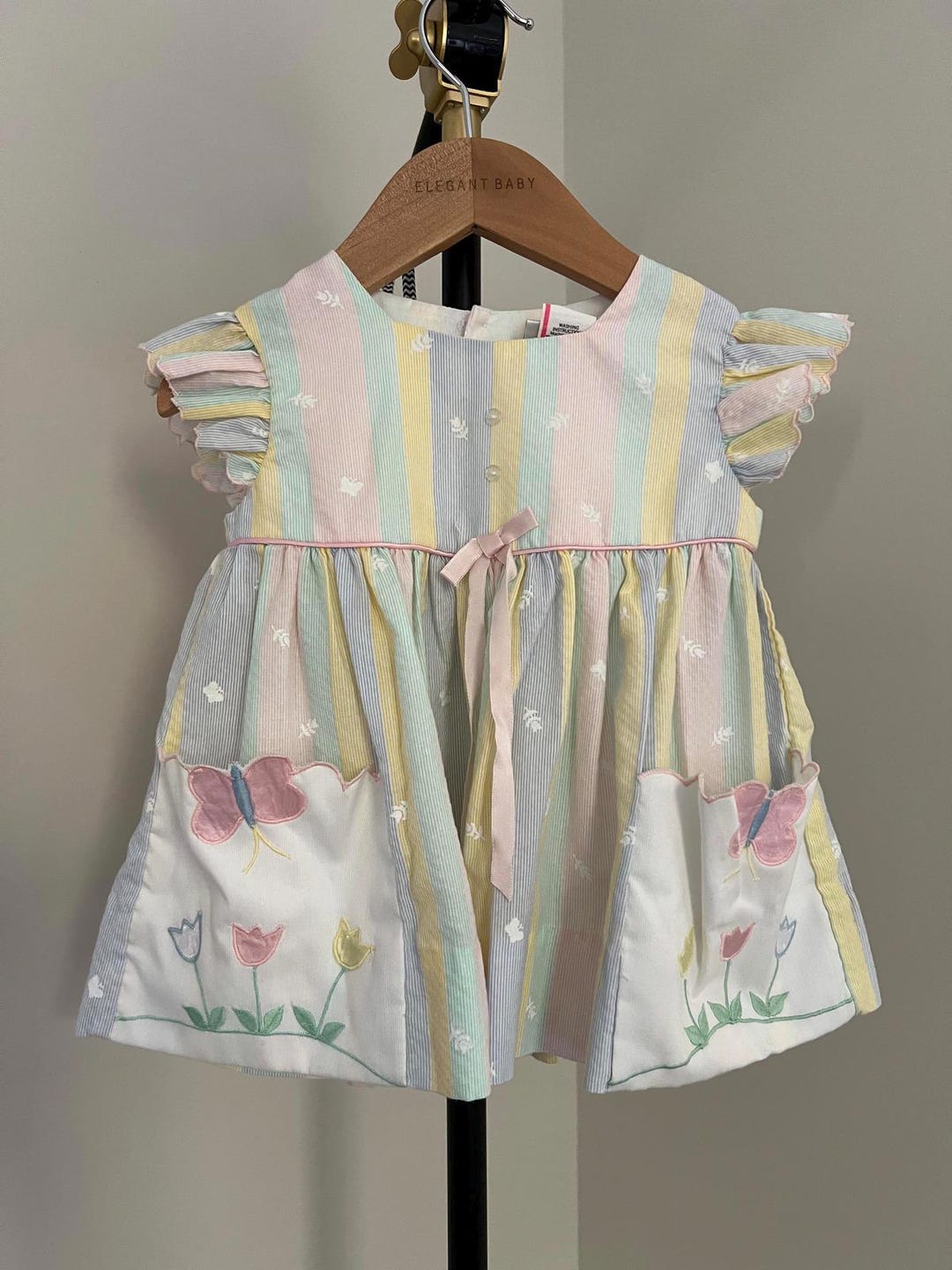 Vintage Baby Togs Rainbow Pastel Stripe Butterfly & Flower Pocket ...