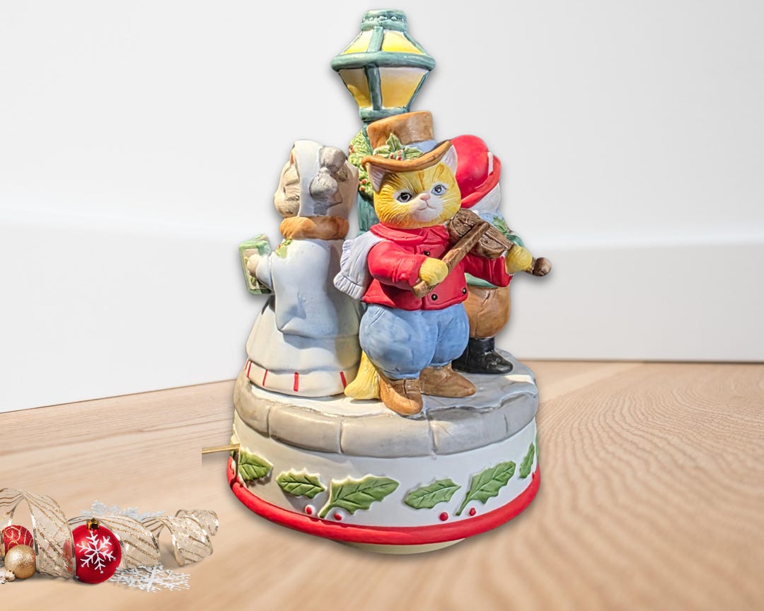 Rare Schmid Kitty Cucumber Christmas Music Box (1986) – Winter ...