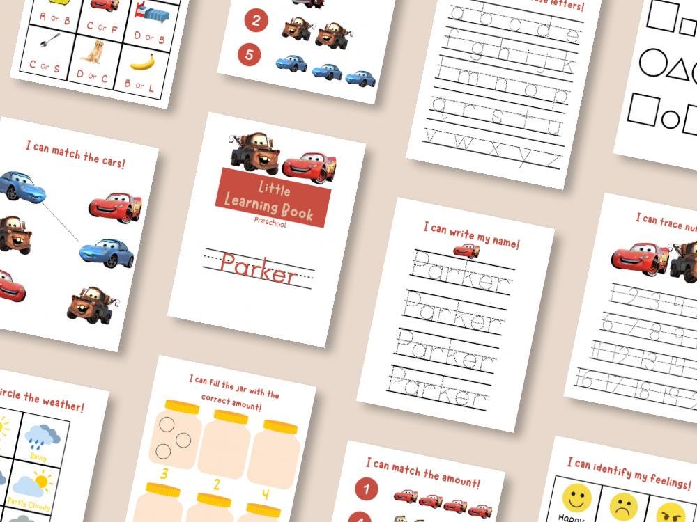 Cars Inspired Printable Preschool Worksheets Digital Download (editable ...