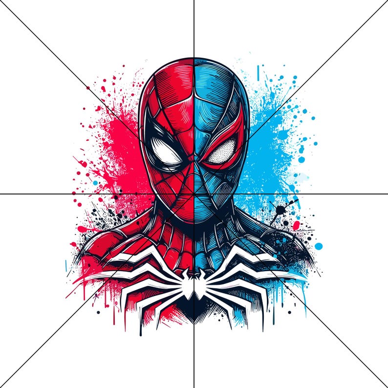Spider Man Split Mask PNG Clipart,red and Blue Symbiote Spider Digital ...