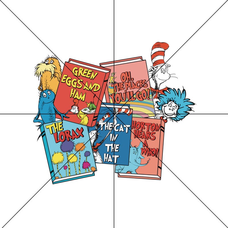 Dr Seuss Books PNG, the Cat in the Hat, Lorax, Horton, Green Eggs and ...