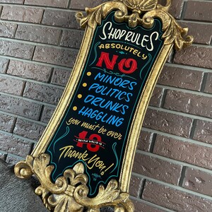 Hand Painted Garage Art shop Rules Sign, Vintage Ornate Framed Artwork ...