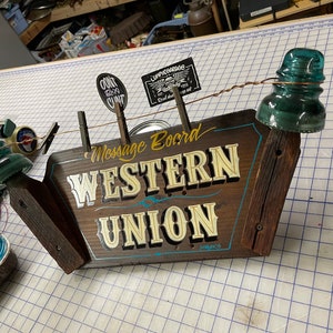 Hand Painted Garage Art "western Union" Vintage Message Board Sign - Etsy