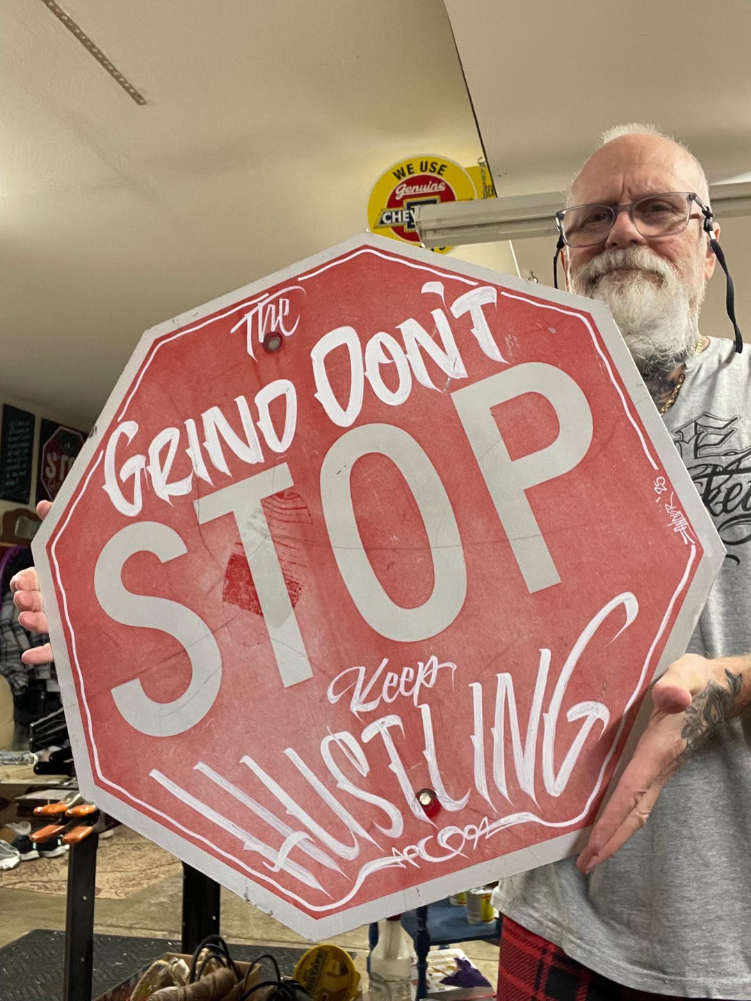 Hand Lettered Vintage Stop Sign "grind" Rustic Sign, Man Cave, Old Stop ...
