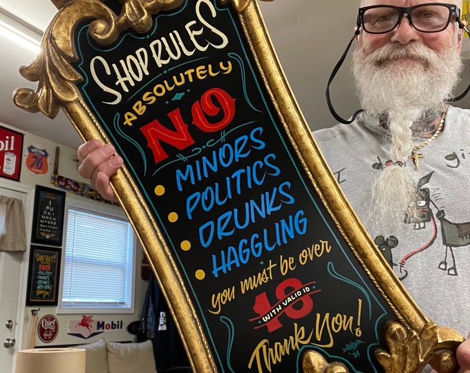 Hand Painted Garage Art "shop Rules” Sign, Vintage Ornate Framed ...