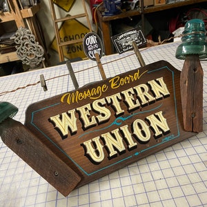 Hand Painted Garage Art "western Union" Vintage Message Board Sign - Etsy