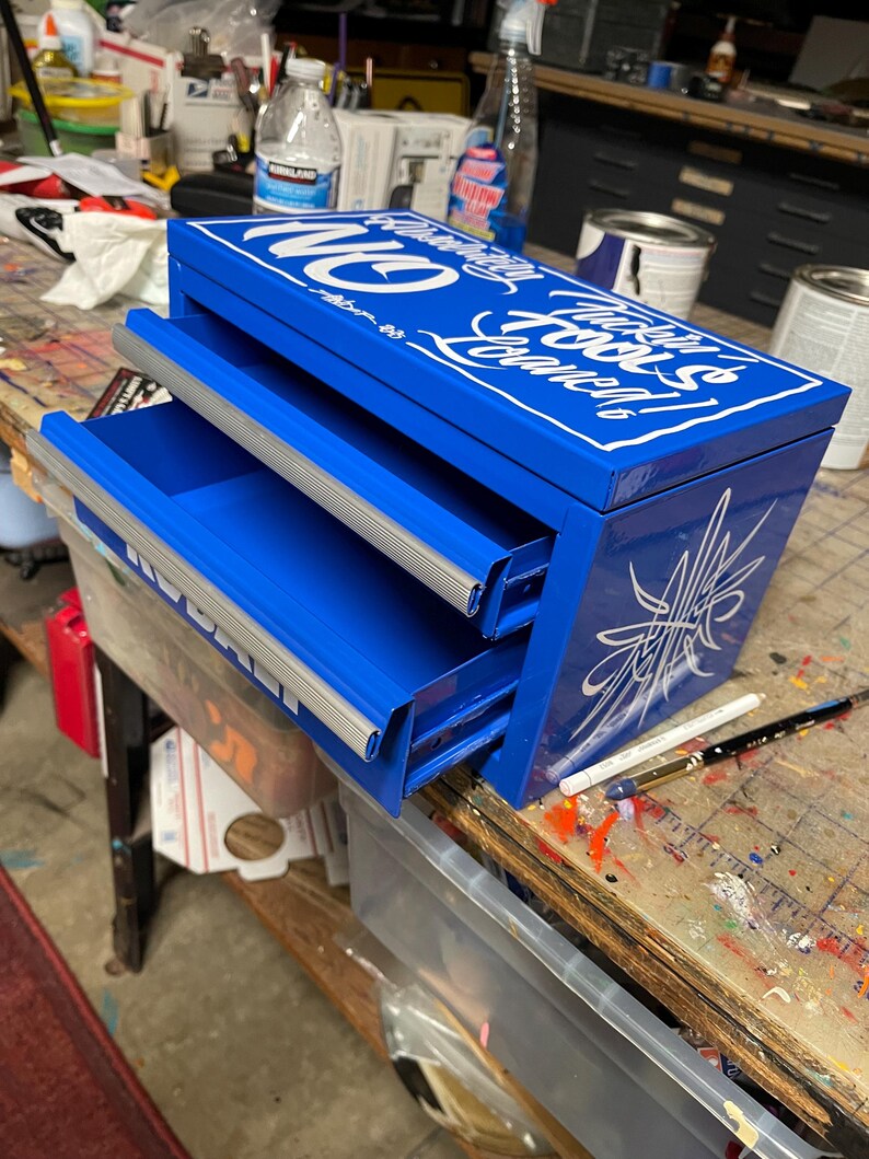 Hand Painted Garage Art "no Tools Loaned" New Mini Tool Box - Etsy
