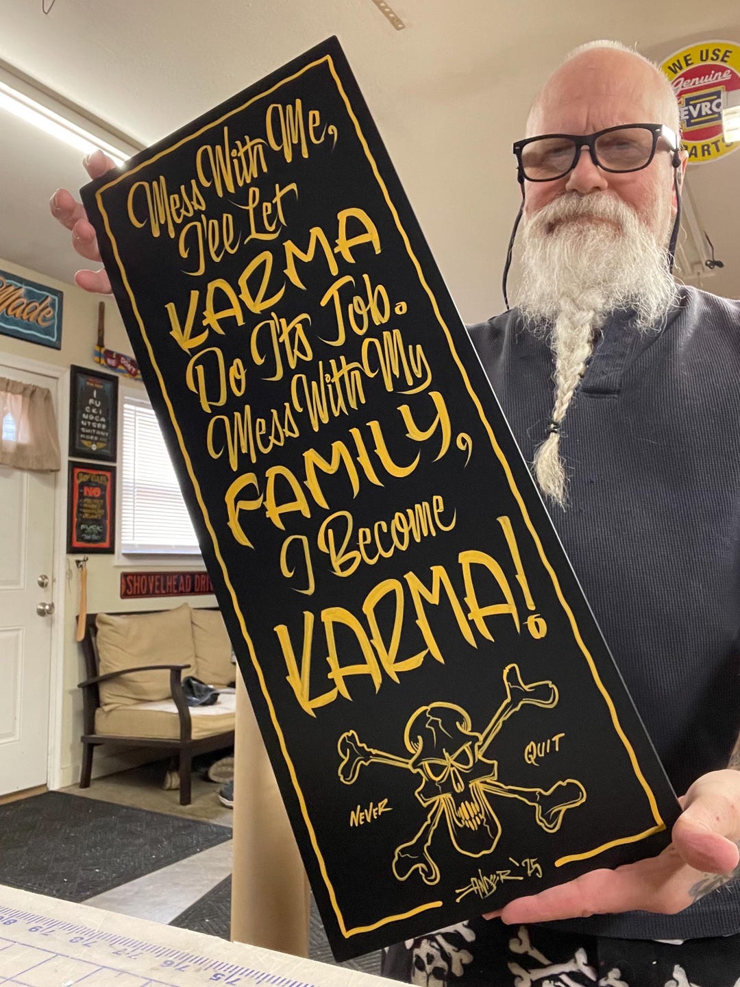 Hand Painted Garage Art "karma” Sign Board - Etsy